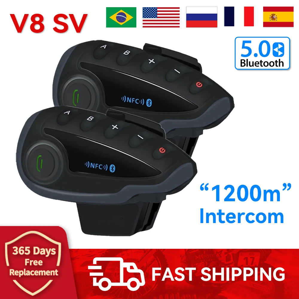 V8 vs interfone impermeável bluetooth 5 way grupo falando capacete da ...
