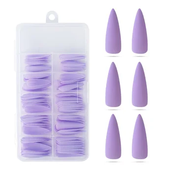 100Pcs/Box Black Matte False Nail Tips Reusable French Sharp End ...