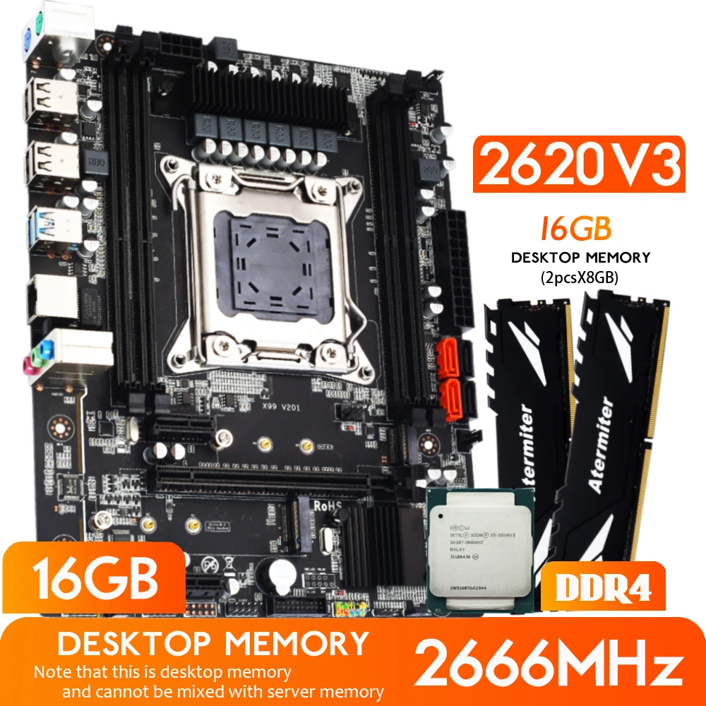 Atermiter X99 Motherboard Kit Set With Intel Xeon E5 2620 V3 Cpu Lga 2011-3 Processor Ddr4 16gb ...