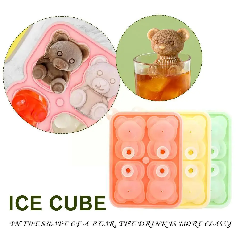 4-Grid-3D-Little-Teddy-Bear-Shape-Ice-Cube-Silicone-Box-Block-Ice-Ice ...