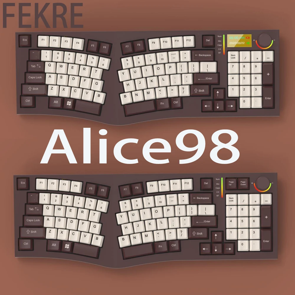 Feker Alice98 VIA 기계식 핫 스왑 인체공학 키보드, 3 모드 RGB 개스킷 구조, 남쪽 조명 위치 8000 배터리 ...