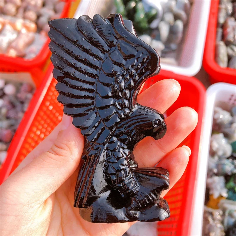 Natural-Black-Obsidian-Eagle-Carving-Crafts-Healing-Fengshui-Energy-Stone-Room-Office-Decorate ...