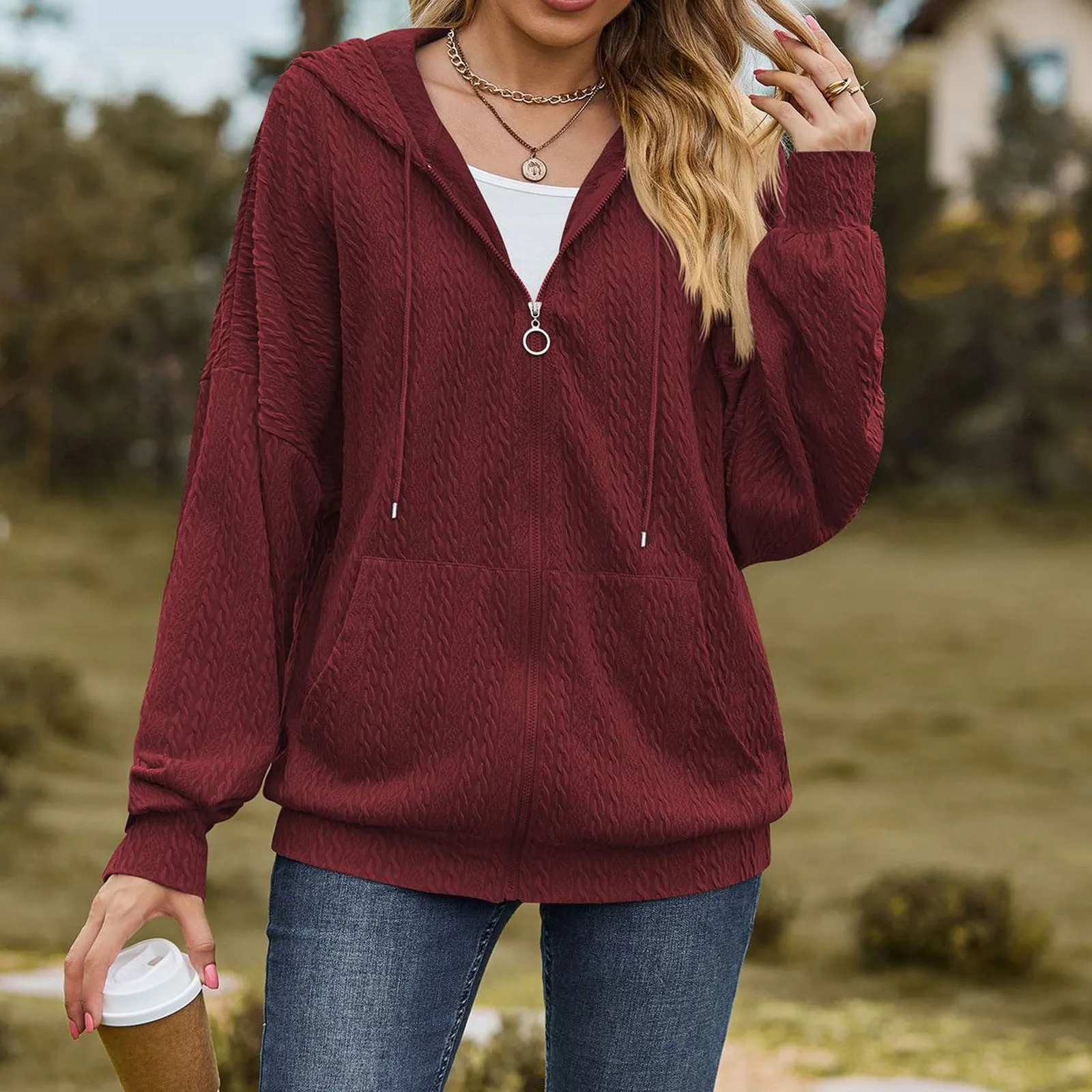 Jacket-For-Women-Hoodie-Long-Sleeve-Plain-Regular-Micr-Elasticity-Loose ...