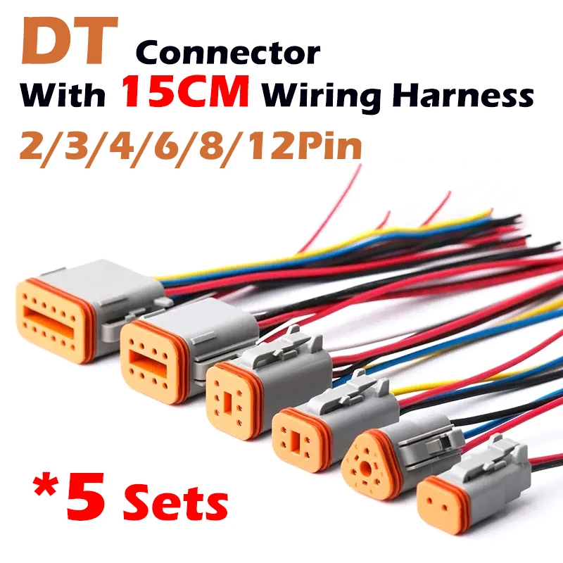 5sets DT Waterproof Automotive Connector With 15cm Wiring DT06-2S/DT04 ...
