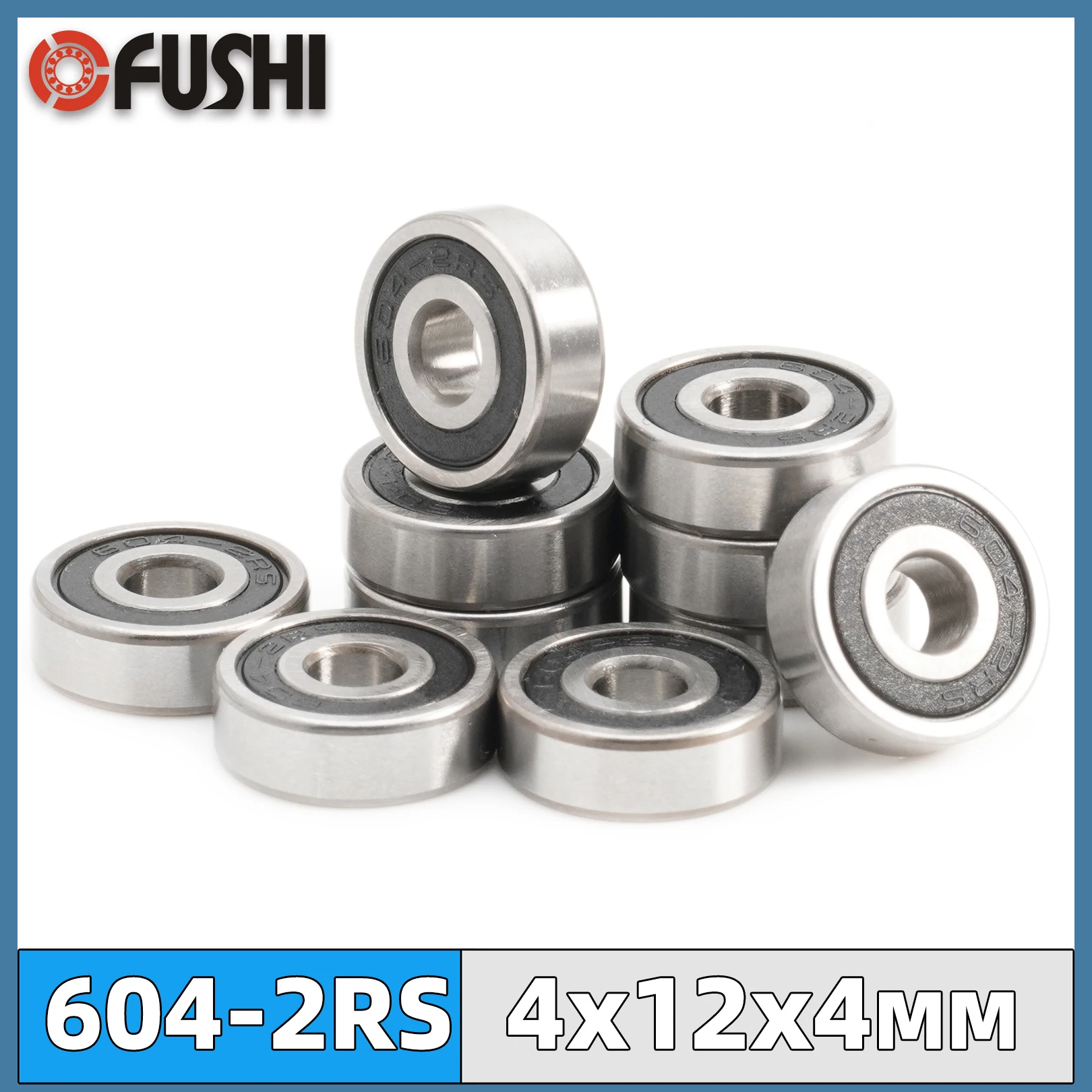 10PC 604RS Bearing ABEC-1 10PCS 4x12x4 mm Miniature 604 2RS Steel ...