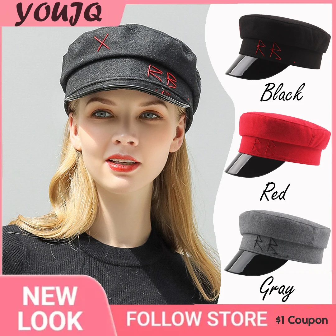 INS-Navy-Sailor-Cap-Military-Army-Caps-Lettering-Embroidery-Punk-PU-Hat ...