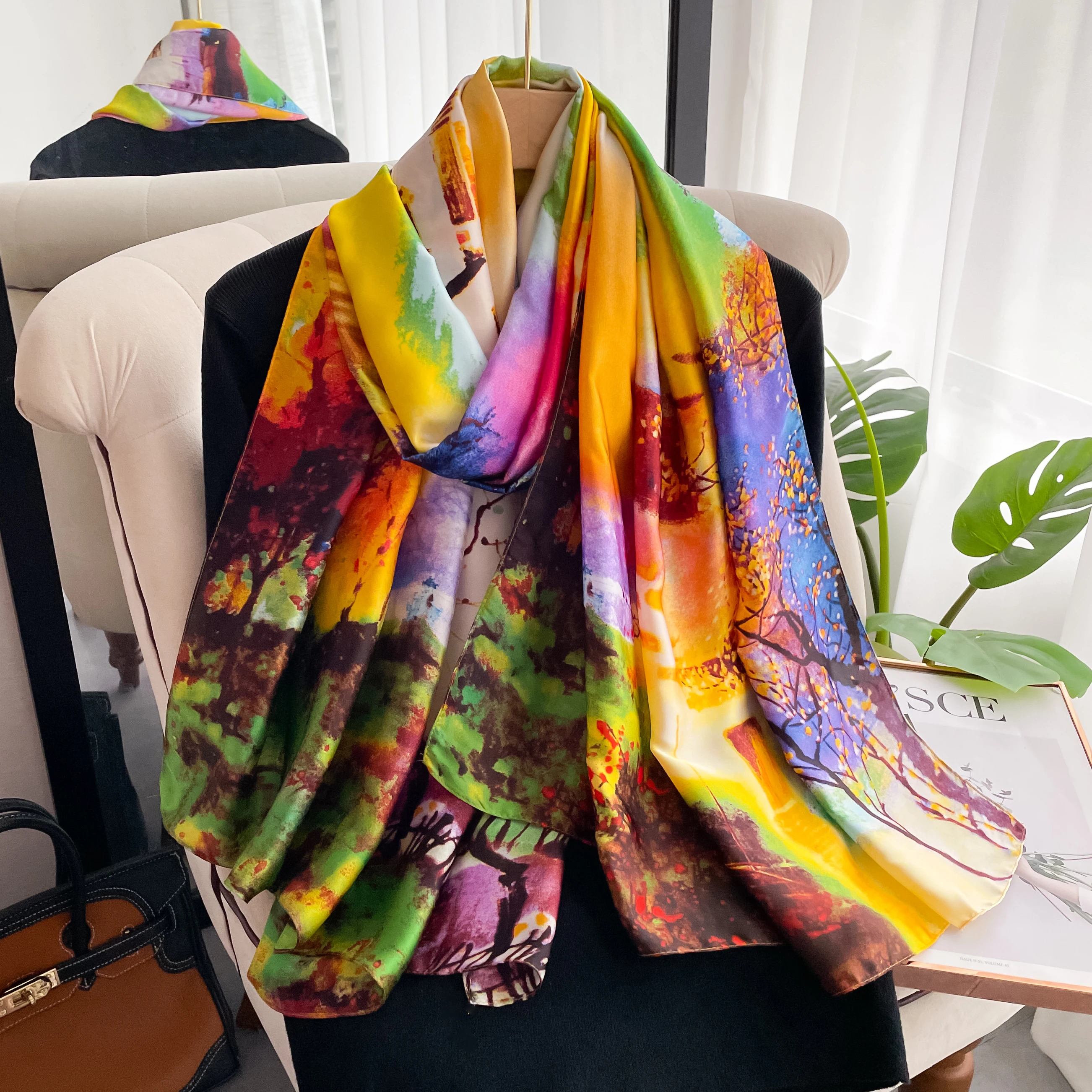Women-s-Summer-Sun-Chiffon-Scarf-Geometric-Print-Sun-Shawl-Silk-Elegant ...