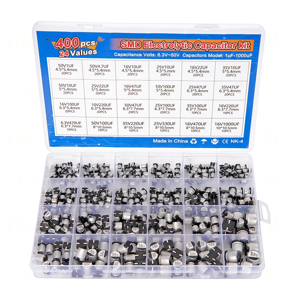 24 valores 400 Uds kit de condensadores electrolíticos de aluminio SMD ...