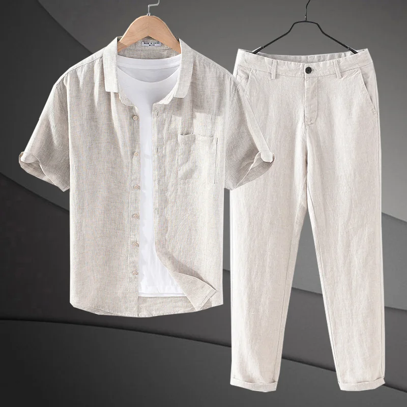 Summer-Linen-Set-Men-2-Pieces-Suit-Short-Sleeved-Thin-Spring-Autumn-100 ...