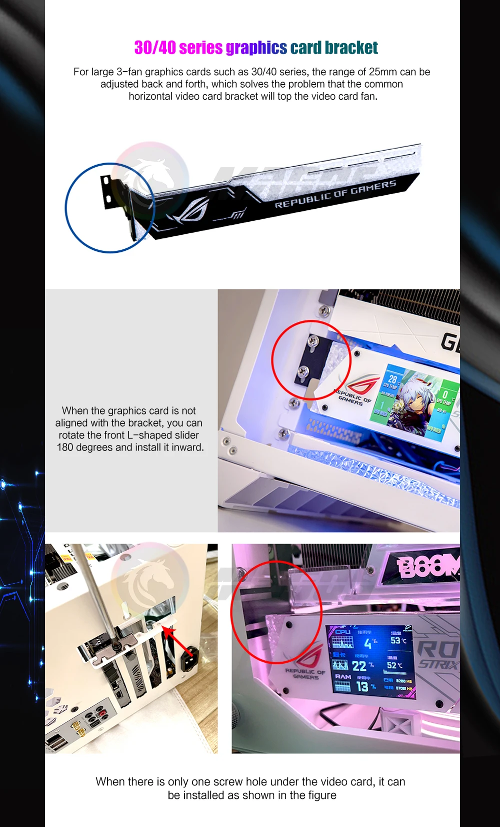 GPU Bracket With Display VGA Graphic Card Holder Gundam MSI AORUS ROG ...