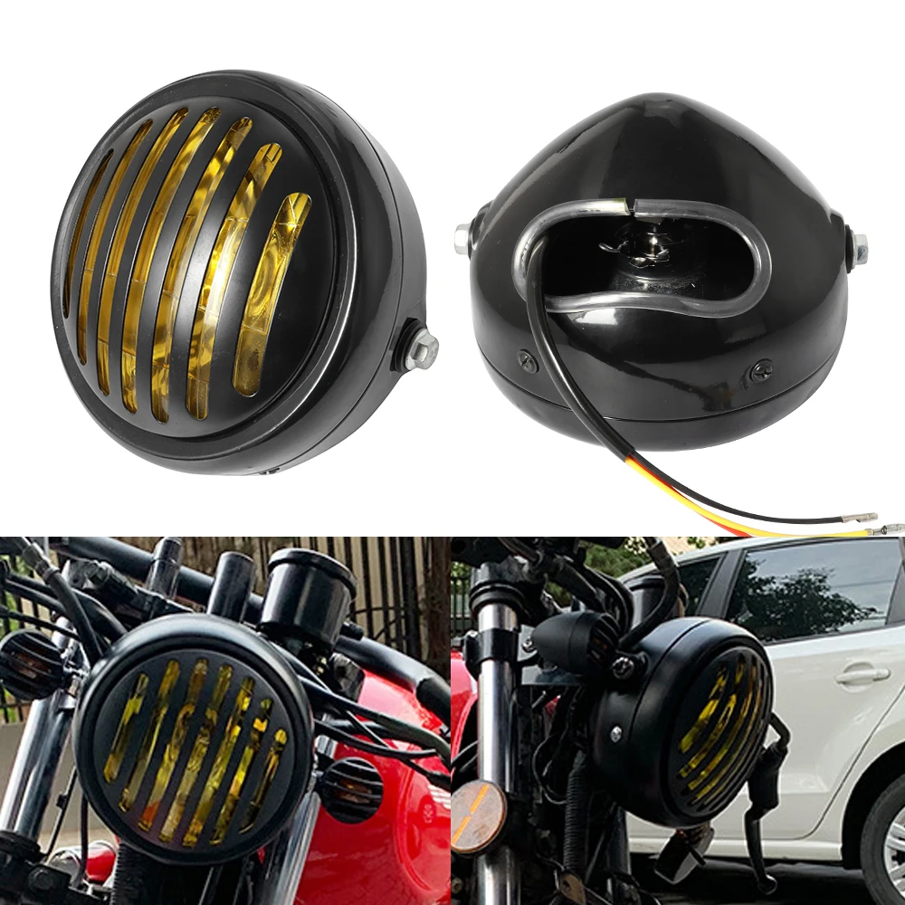 Metal-Retro-Headlight-Round-Motorcycle-Grill-Headlight-Motorbike-Retro ...