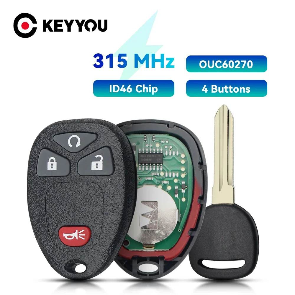 KEYYOU OUC60270 315Mhz 4 botones Control remoto ID46 Chip transpondedor ...