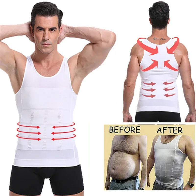 Men's Slimming Body Shapewear Corset Vest Shirt Compression Abdomen ...
