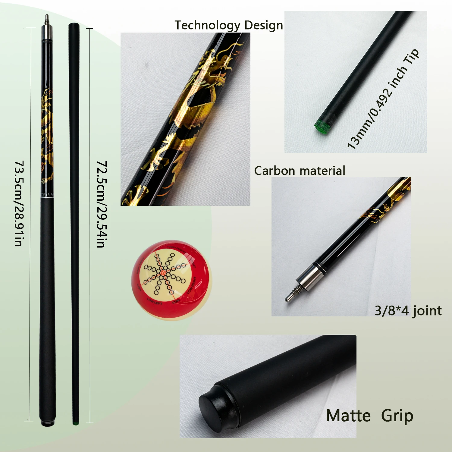 Professional-Carbon-Pool-Cue-with-Golden-Chinese-Dragon-Design-Handle ...