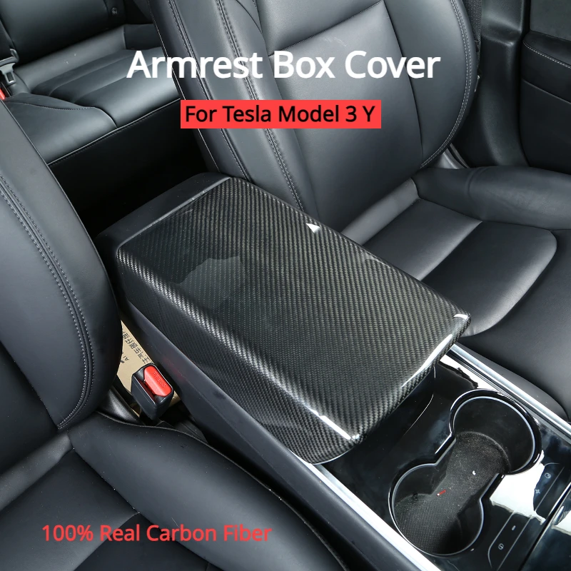 Armrest-Box-Cover-for-Tesla-Model-3-Y-100-Real-Carbon-Fiber-Armrest-Box ...