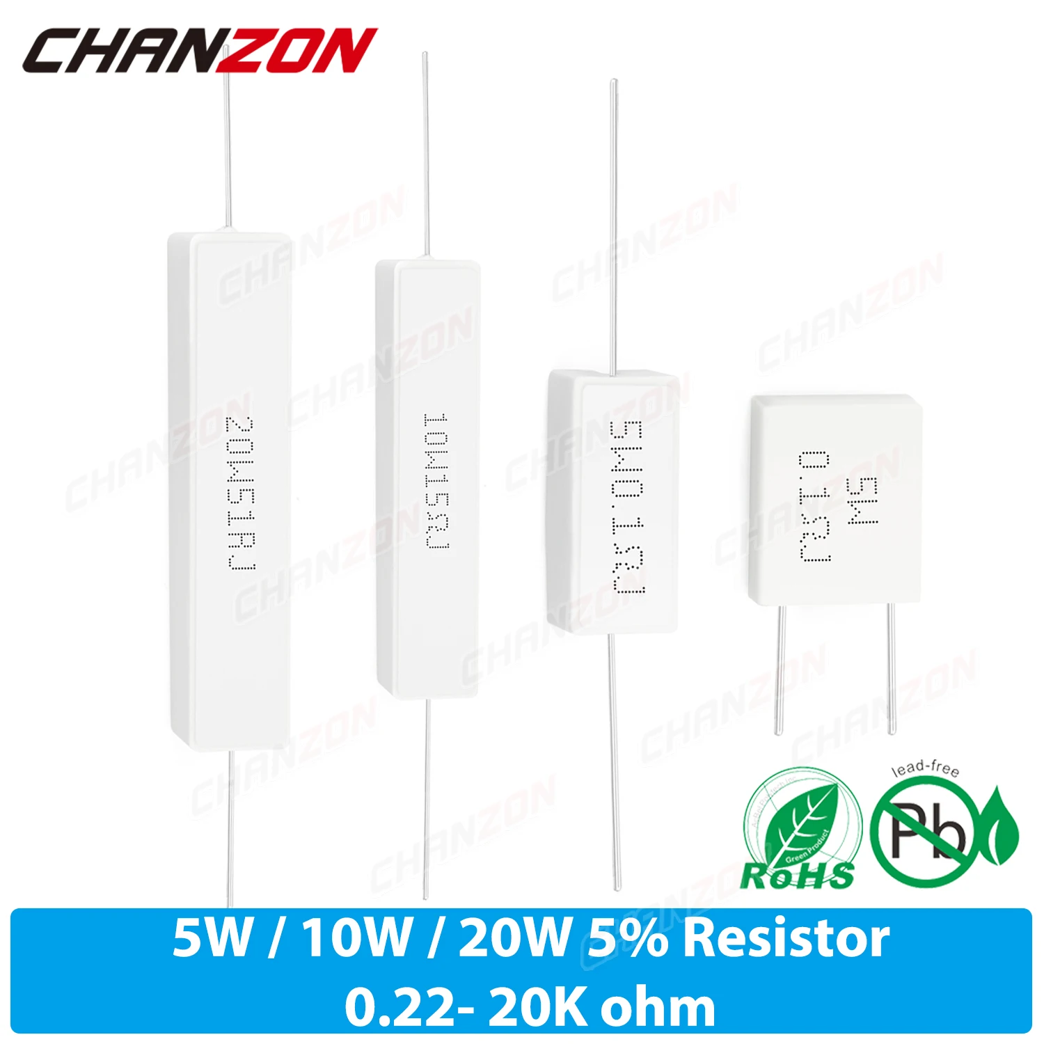 10Pcs/Pack 5W 10W 20W Ceramic Wirewound Resistor 0.1 0.15 0.5 2 15 20 ...