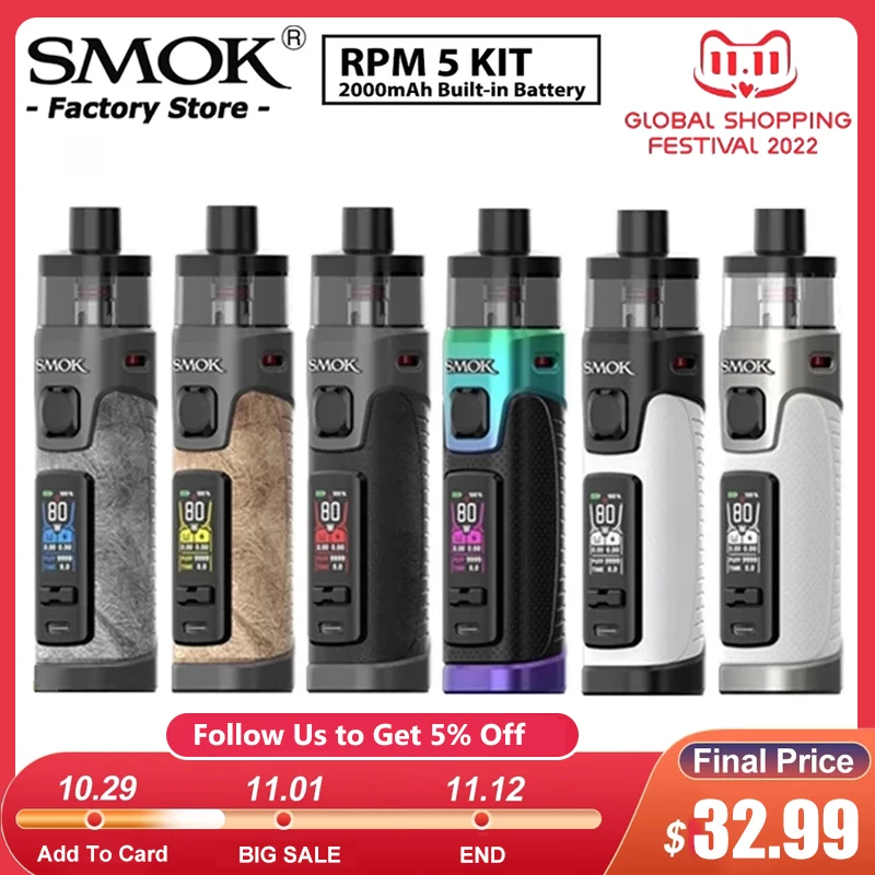New! Original SMOK RPM 5 Kit 80W 2000mAh Built in Battery RPM 3 Coils 6 ...