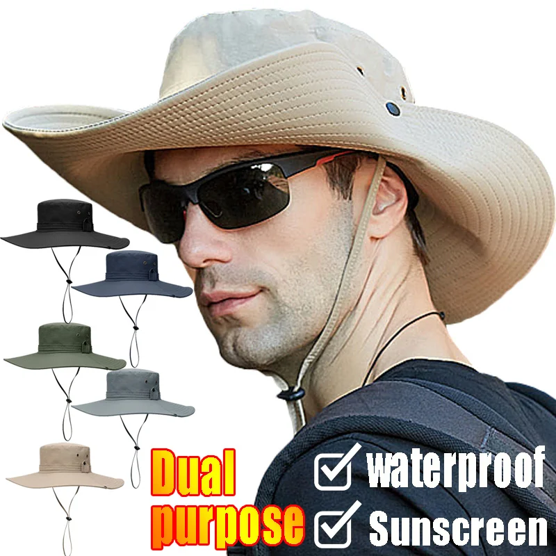 Summer-Mountaineering-Hat-Wide-Brim-Sun-Drawstring-Visor-Caps-for-Men ...