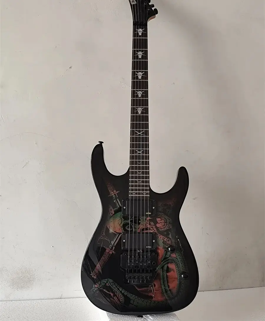 Electric-Guitar-6-string-Skulls-Snakes-stickers-Floyd-Rose-Tremolo ...