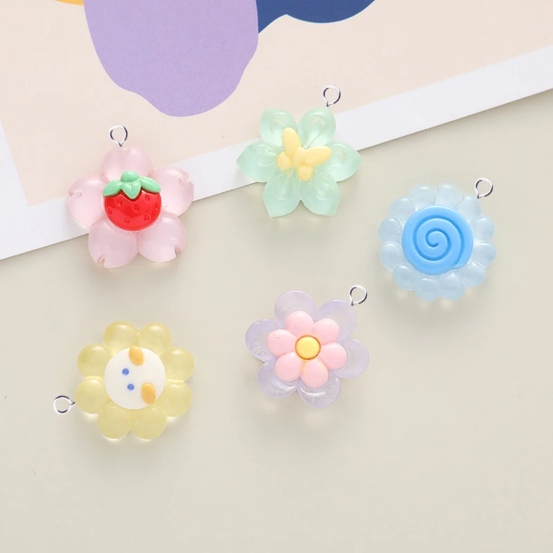 10Pcs-Cute-Clear-Strawberry-Sun-Flowers-Charms-DIY-Cartoon-Loavely ...