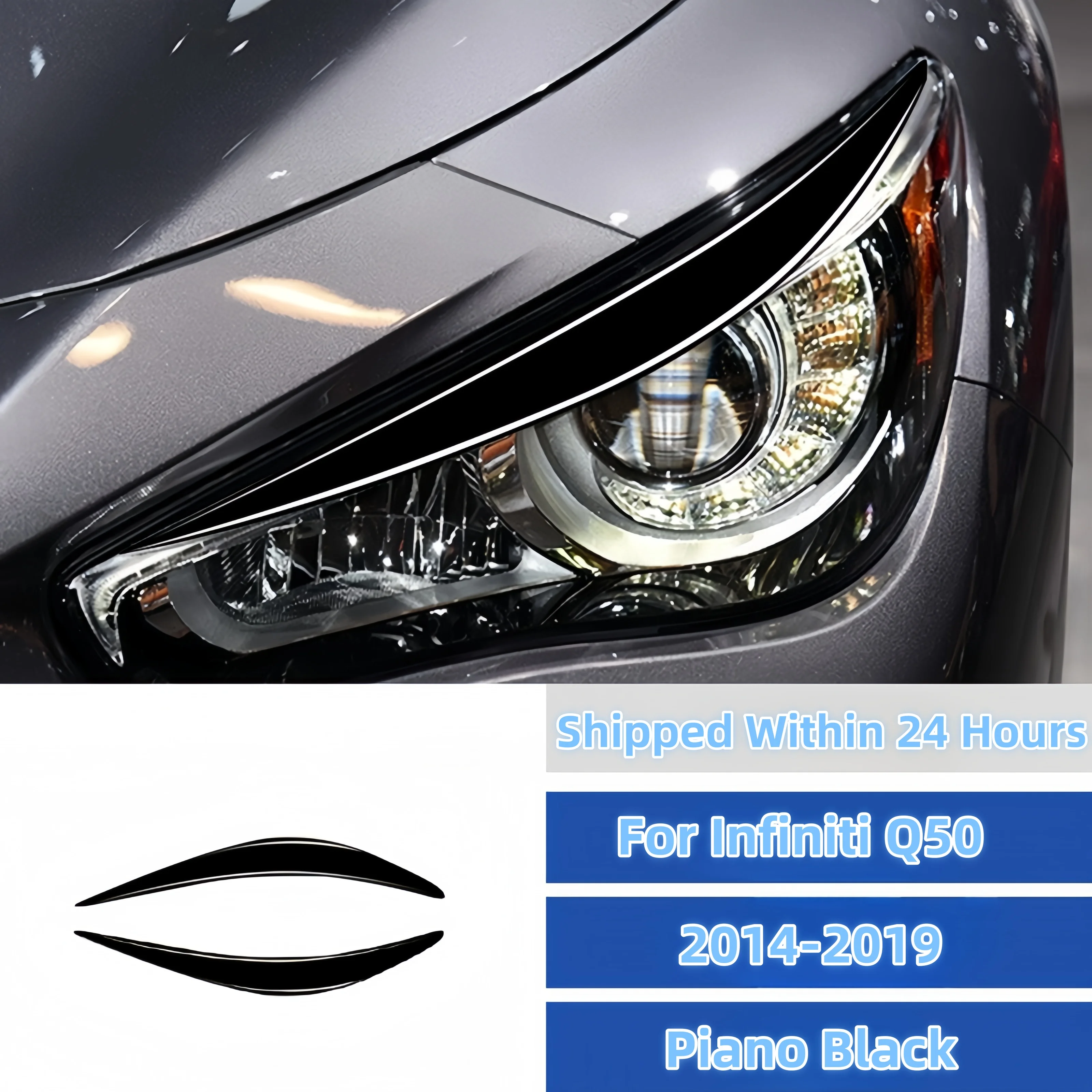 For Infiniti Q50 2014-19 Car Front Headlight Eyebrow Eyelid Eyelash ...