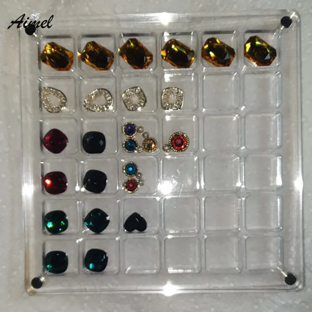 Clear Nail Rhinestone Storage Box Tiny Grids Nail Art Crystal Diamond ...