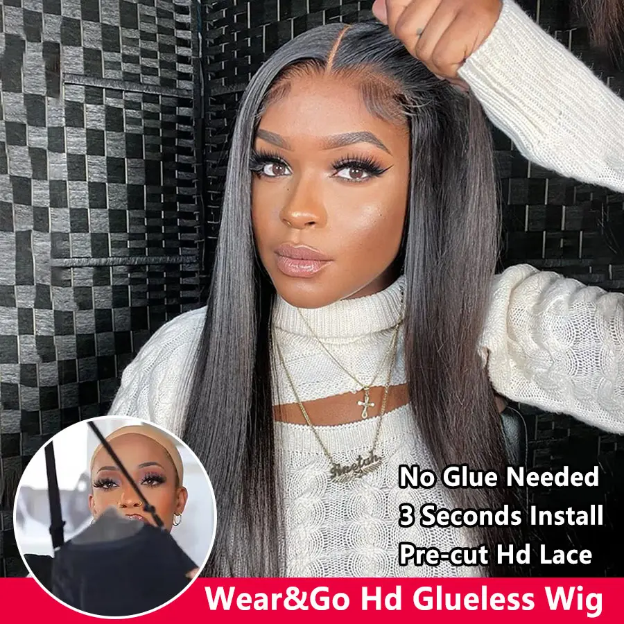 Glueless Preplucked Human Wigs Ready To Wear and Go HD Transparent Bone ...