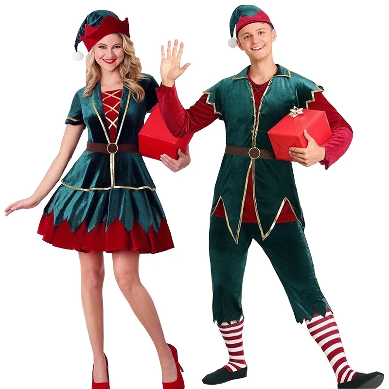 Navidad-Cosplay-ropa-de-Pap-Noel-Deluxe-Navidad-elfo-verde-disfraz-de ...