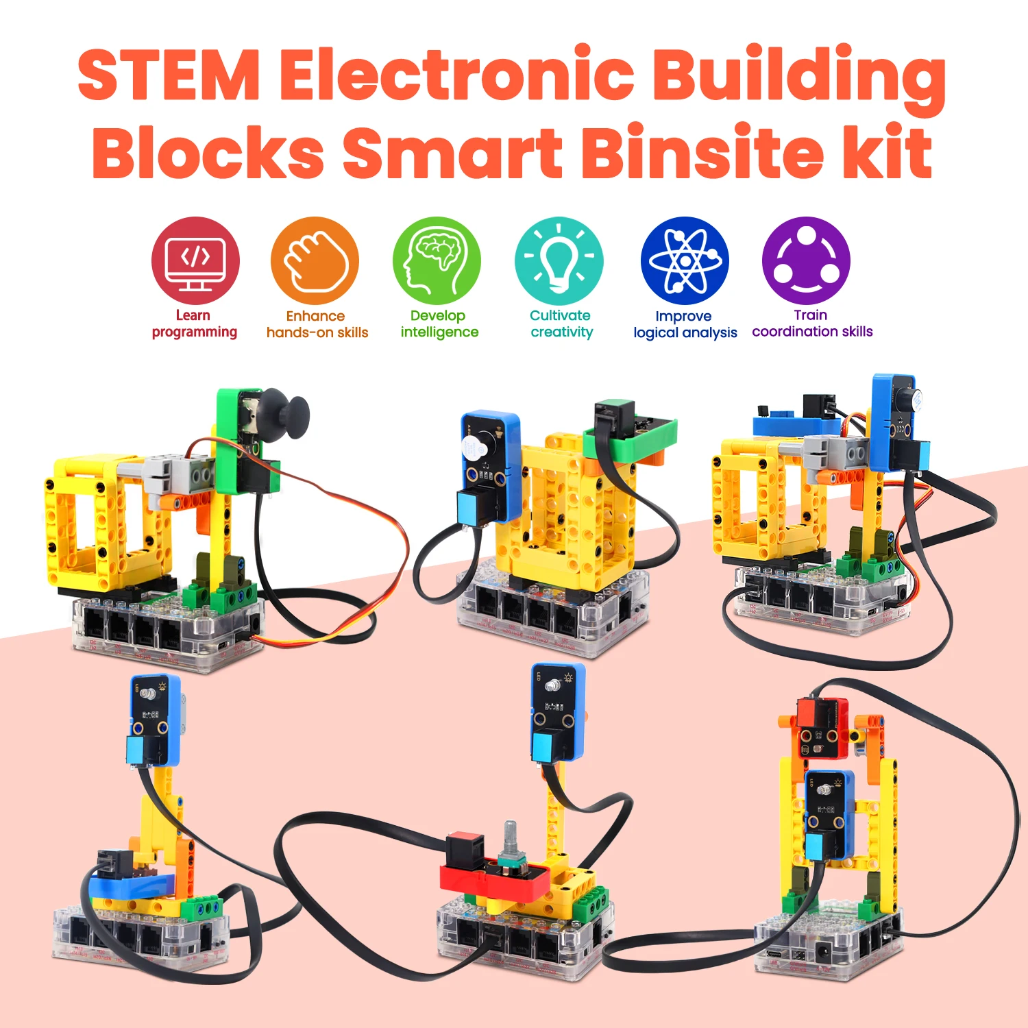 Keyestudio-Kidsbits-STEM-Electronic-Building-Blocks-Smart-Binsite-Kit-For-Arduino-ESP32-UNO ...