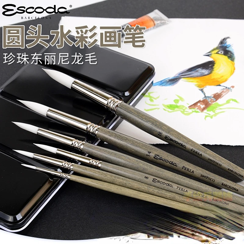 Escoda Perla Series Watercolor & Acrylic Paint Brush, Synthetic White Toray Filament Artist ...