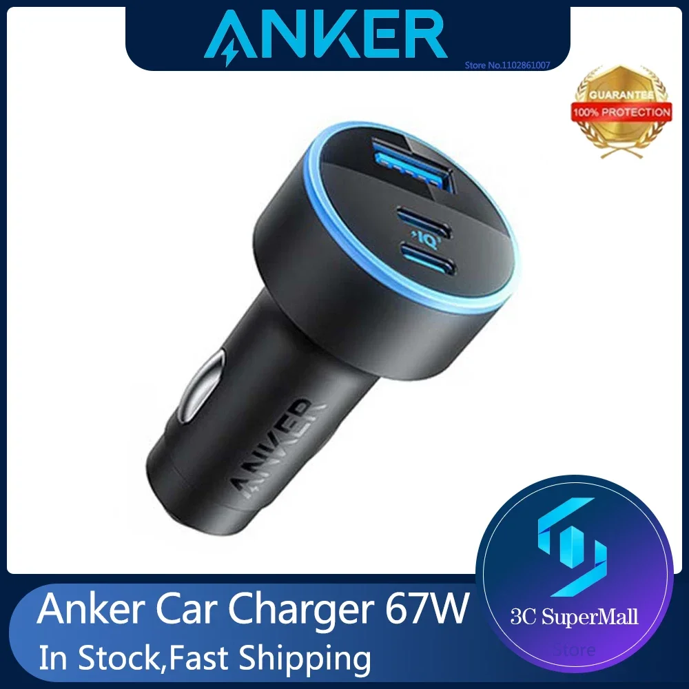 Original-Anker-67W-USB-C-Car-Charger-3-Port-Compact-Fast-Charger-Car ...