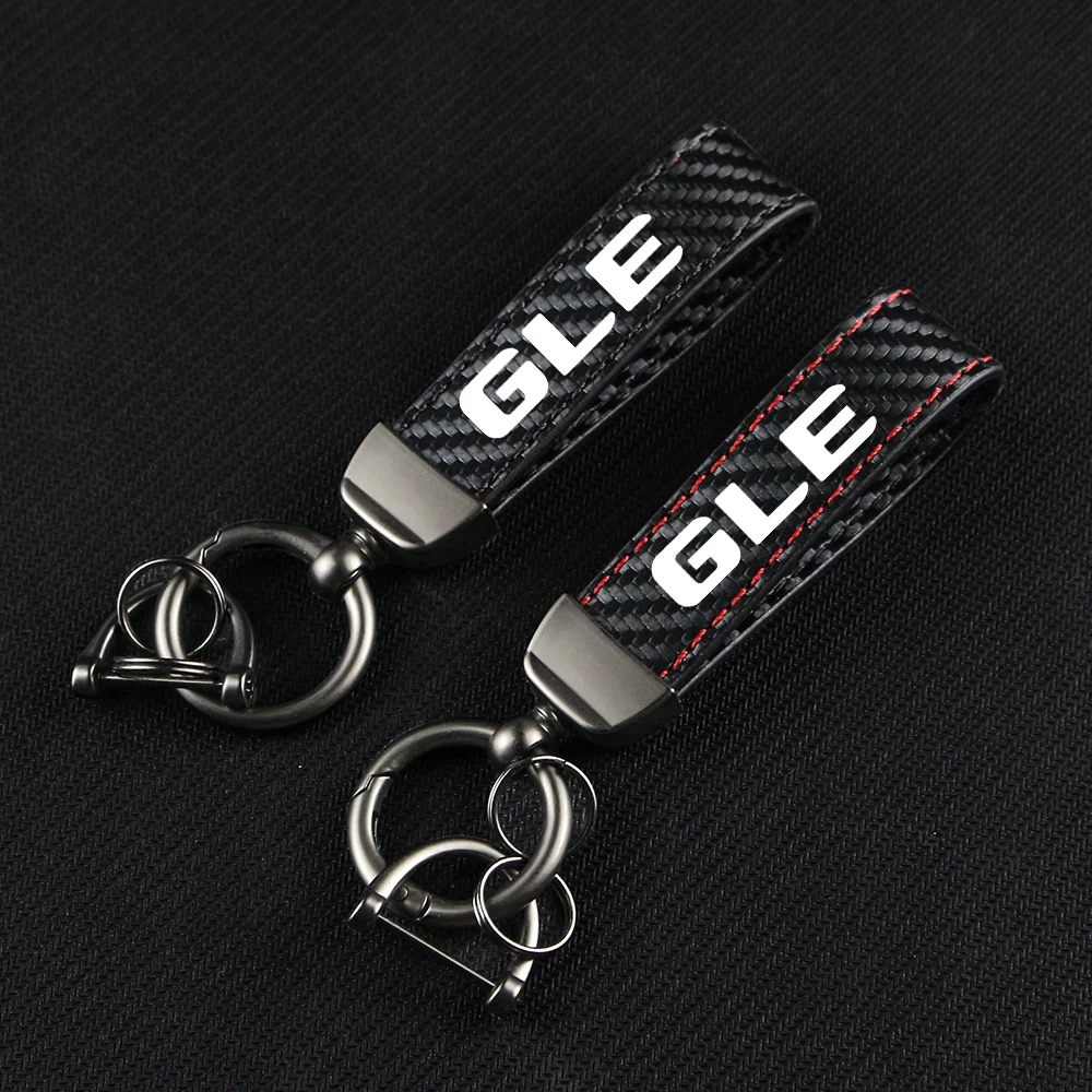 Carbon Fiber Leather Car Keychain Key Chain Pendant Keyring Horseshoe ...