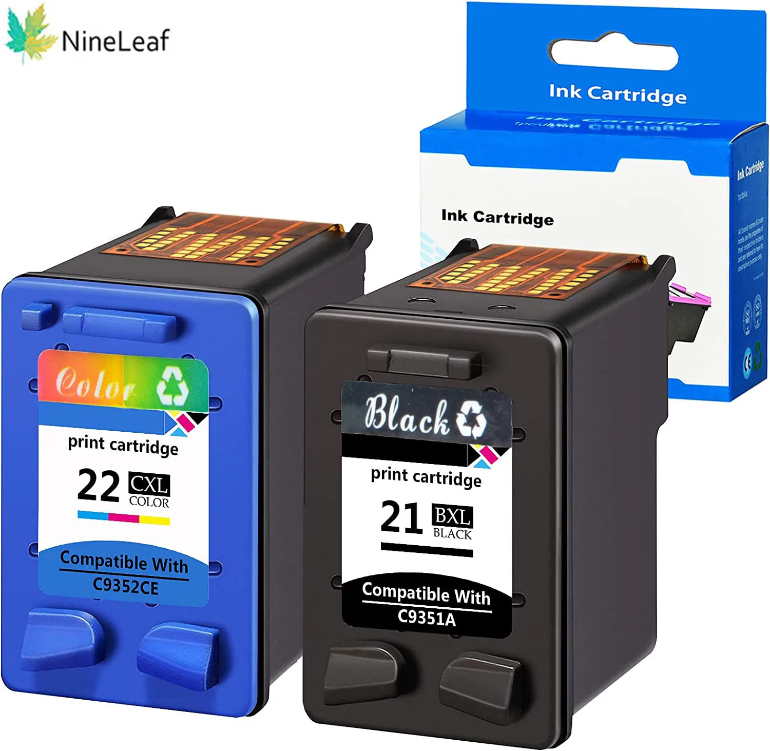 NineLeaf Remanufactured Ink Cartridge Compatible for HP 21 22 21XL 22XL ...