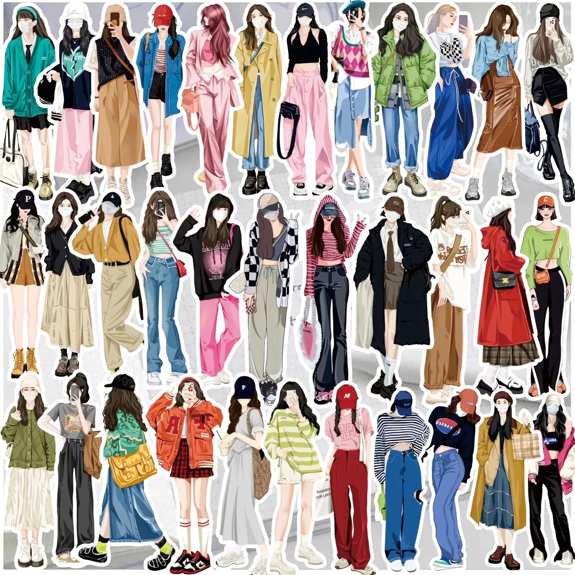 58pcs Four Seasons Dress Girls Decorative Stickers Cute Fashion ...