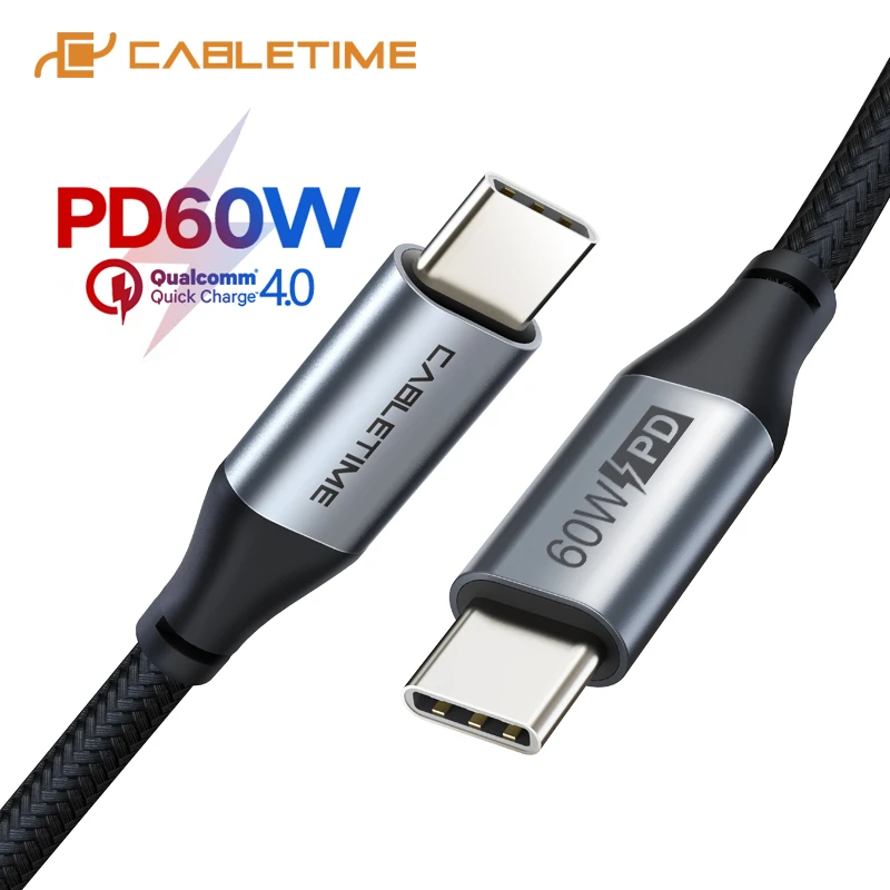 Cabletime Pd 60w Cable Usb C To Usb Type-c Qc 4.0 Fast Charge Data Cable For Xiaomi Redmi ...