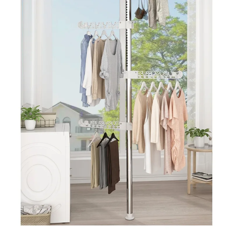 Tension Pole Clothes Rack Floor to Ceiling Adjustable Drying Stand No ...
