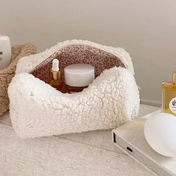 Lambswool Small Cosmetic Bag Cute Plush Makeup Organizer Pouch Kawaii ...