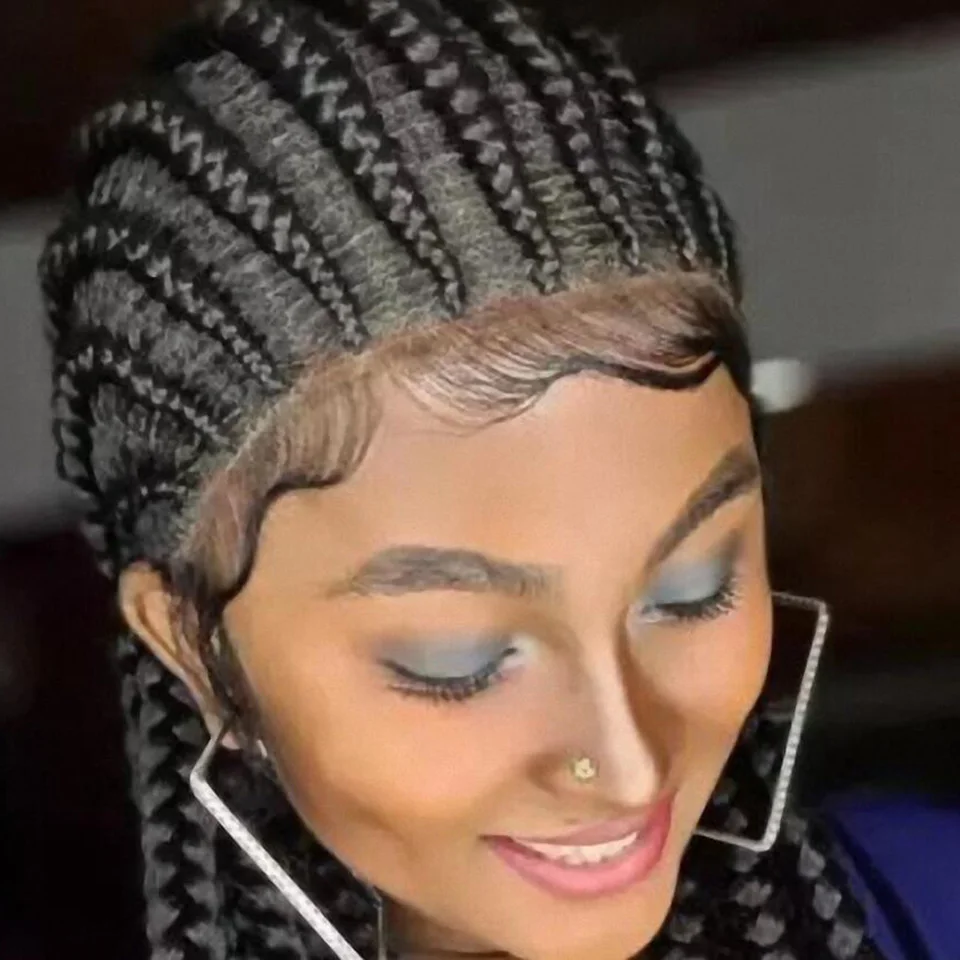 Long Synthetic 11 Braids Full Lace Wig Heat Resistant Synthetic Rough
