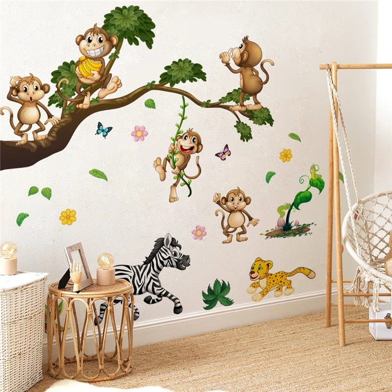 Cartoon Monkey Vinyl Wall Sticker for Kids Rooms Children's Room Boys ...