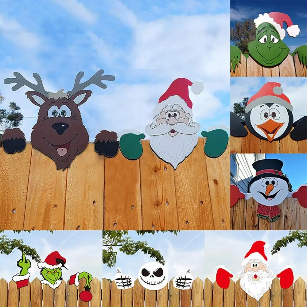 Christmas-Wooden-Santa-Claus-Fence-Peekers-Yard-Art-Funny-Garden ...