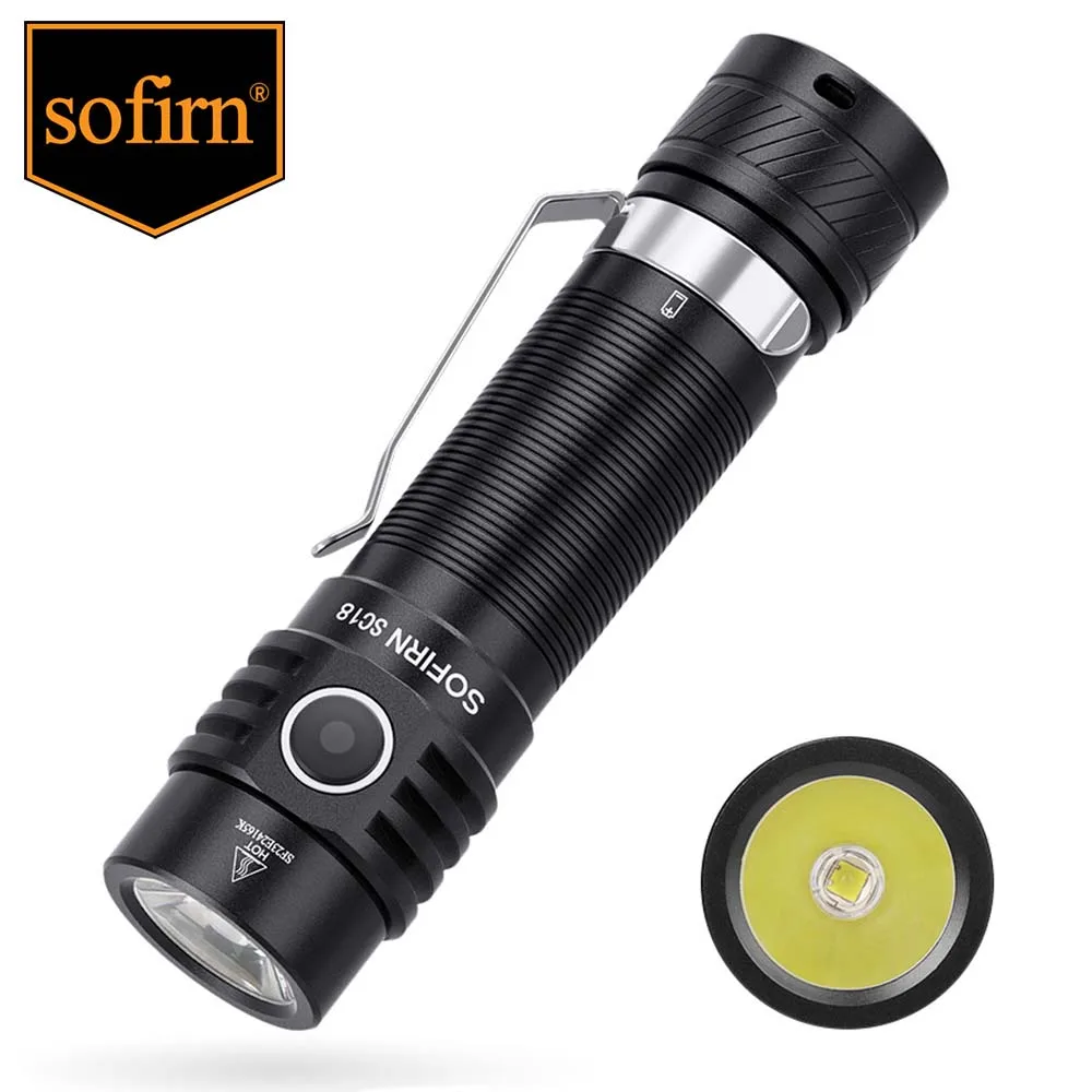 Sofirn SC18 1800lm EDC Flashlight USB C Rechargeable SST40 LED 18650 ...