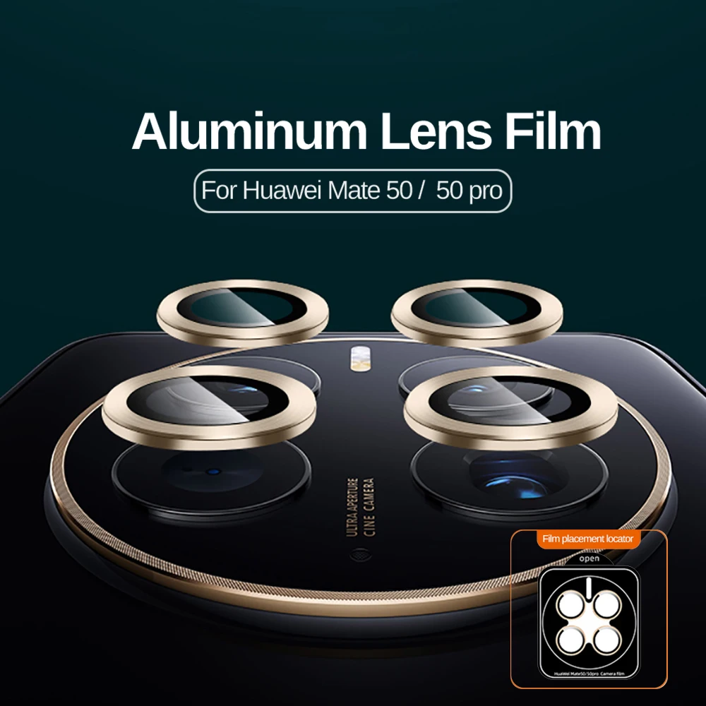 For Huawei Mate 50 Pro Case Matel Ring + Tempered Glass Rear Camera Lens Protector Cover Hauwei ...