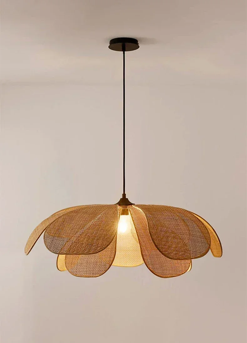 Japanese rattan flower petal LED pendant light for living room interior ...
