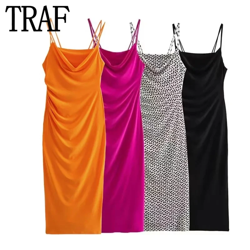 TRAF-vestido-largo-fruncido-con-espalda-descubierta-para-mujer-vestido ...