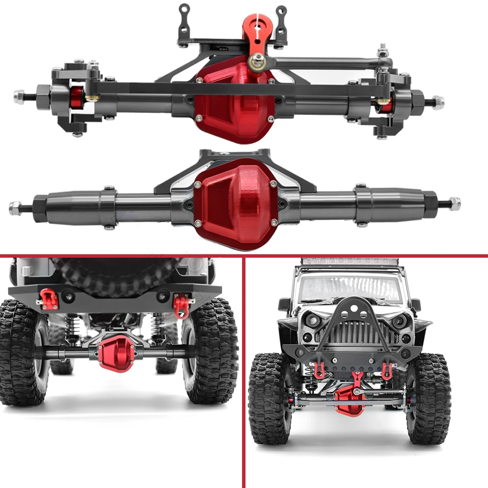 1/10 RC Rock Crawler Car Axial CNC Metal Front Rear Axle with Servo Base for SCX10 RC4WD D90 ...