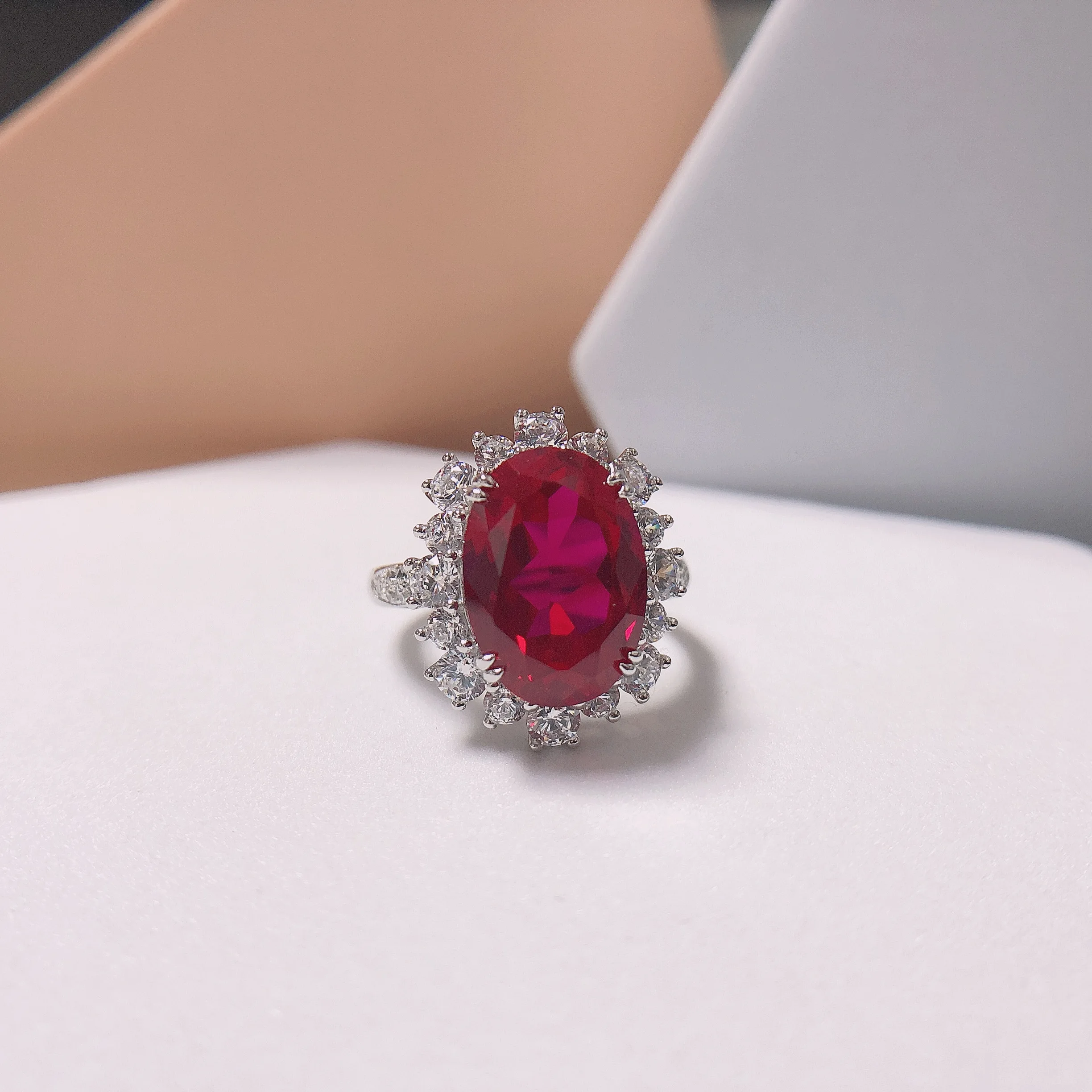 8Ctw-10-14mm-EGG-Birthstone-Created-Blue-Red-Gem-Wedding-Ring-14K-White ...