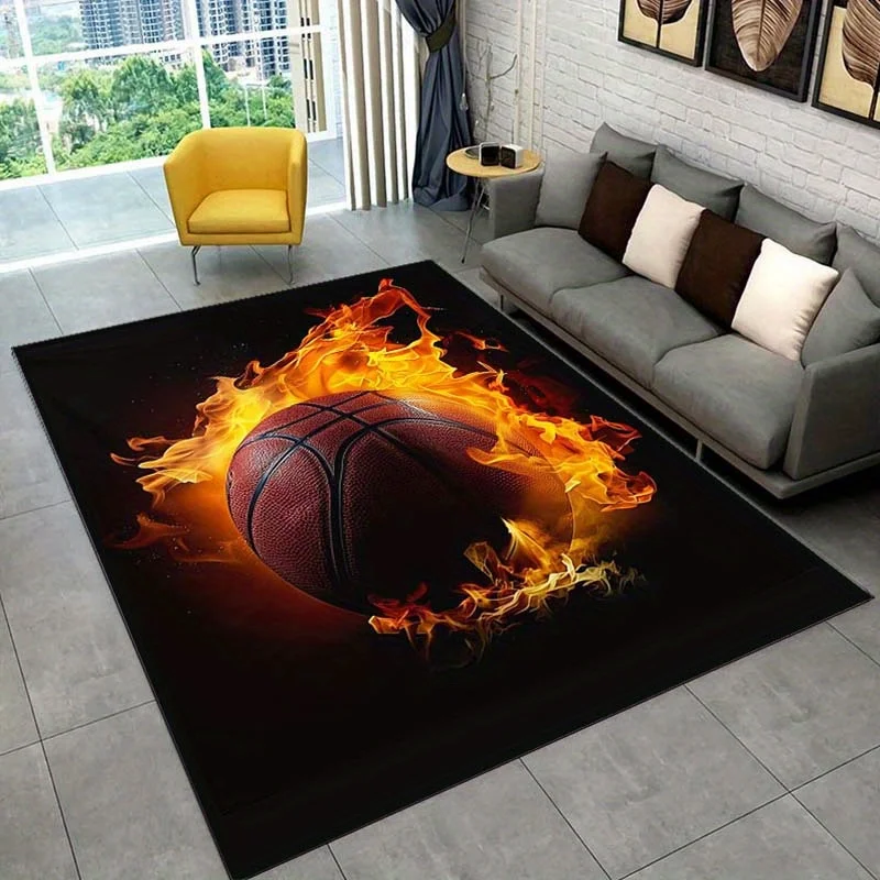 Flaming Basketball Rug sports fan gift ideas game room accessories Anti ...