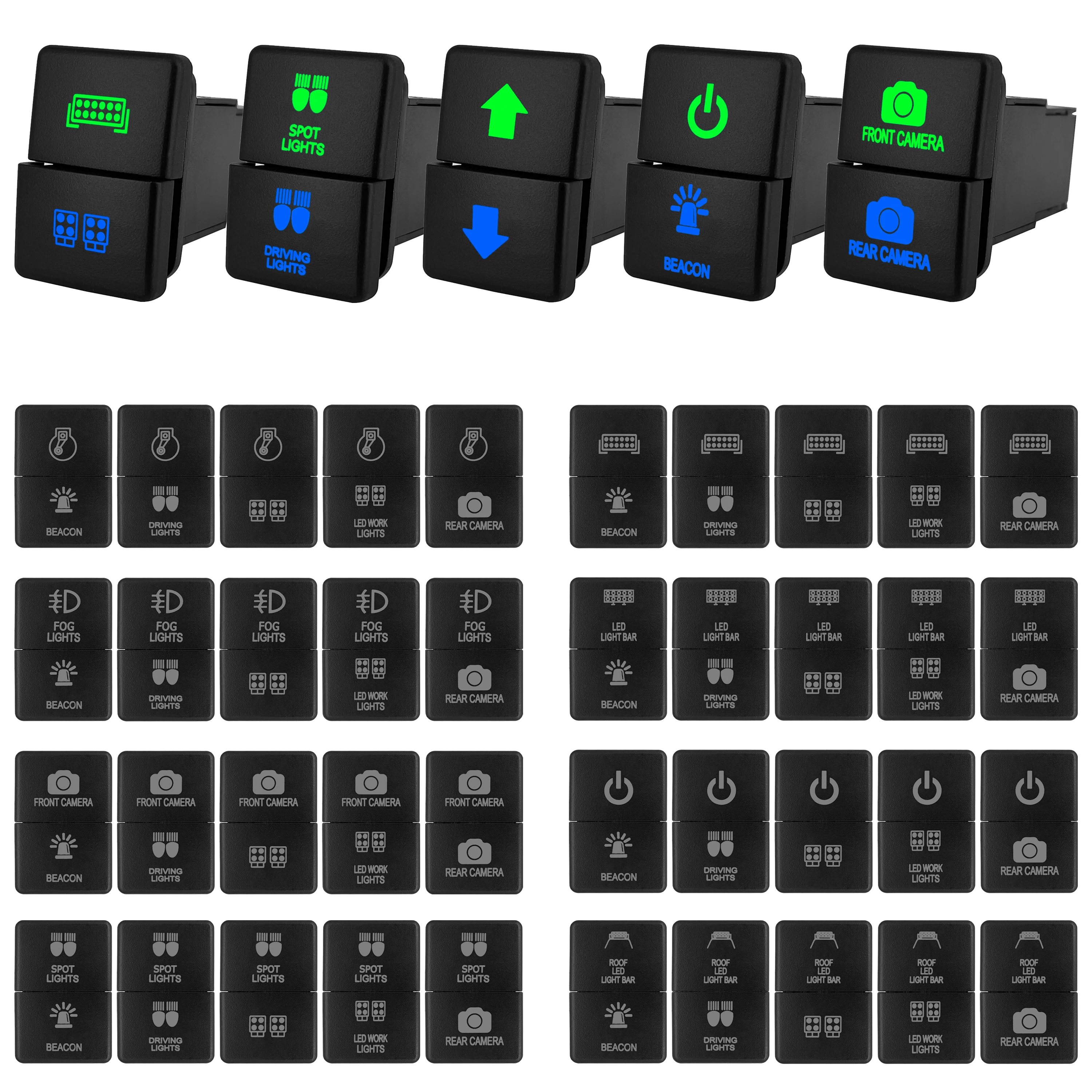 Dual-Push-Button-Switches-Green-Blue-Led-12V-Car-Switch-for-Toyota ...