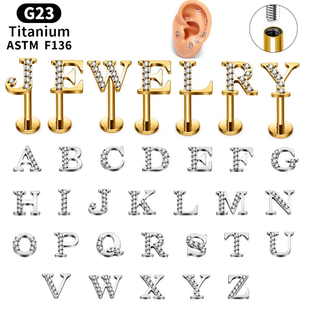 G23 Ttianium Letters Piercing Labret Lip Nose Nail 16G Lnternal Thread ...