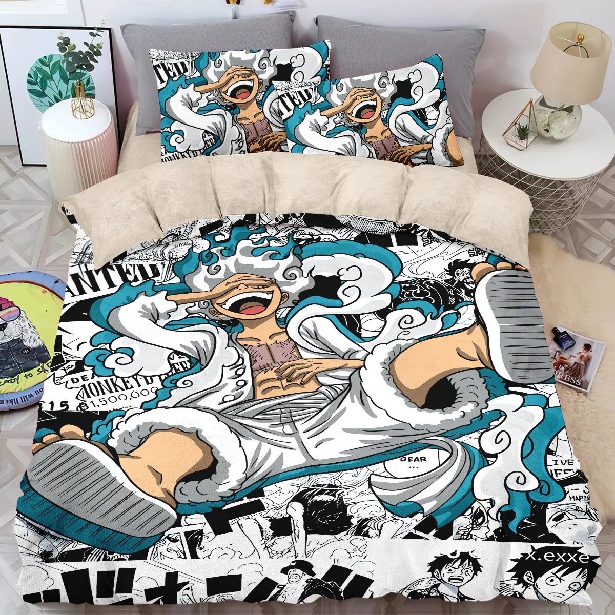 Cartoon-Anime-One-Piece-Duvet-Cover-Set-Nika-Luffy-Gear-5-Bedding-Set ...